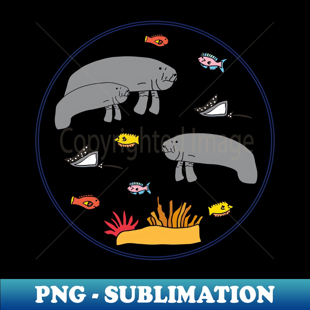 Manatee with colorful fish in circle - PNG Transparent Subli | Inspire ...