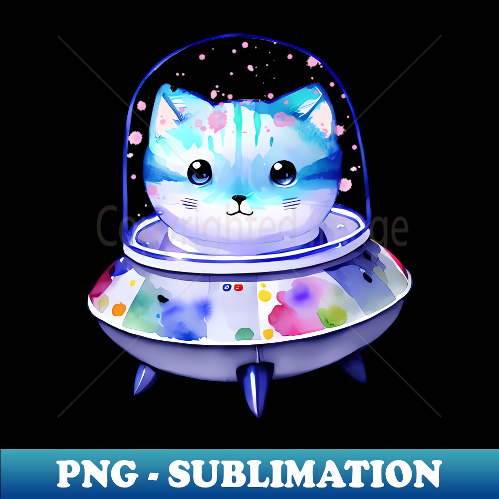 UFO Alien Cat in Spaceship Watercolor Art Cat Mon Cat Dad Ca - Inspire ...