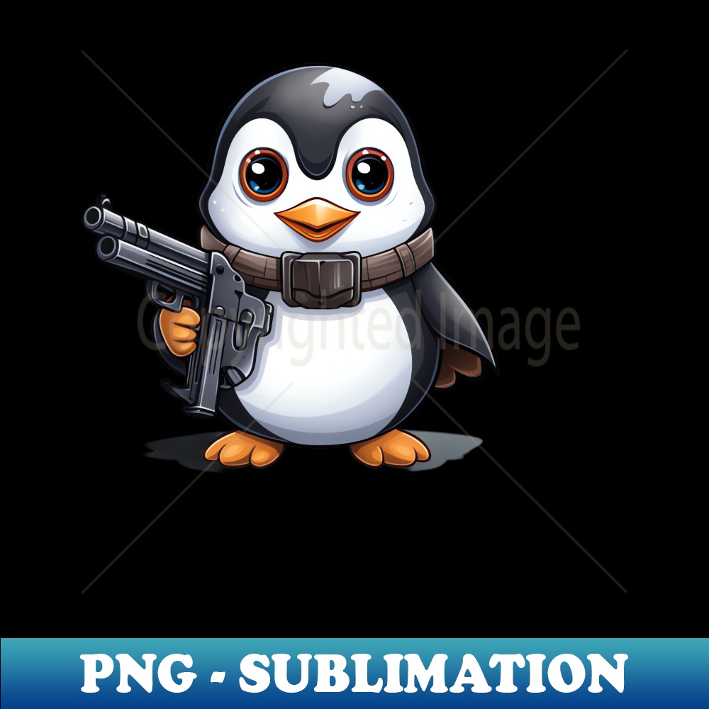 Cartoon Penguin Holding a Gun - High-Resolution PNG Sublimat | Inspire ...