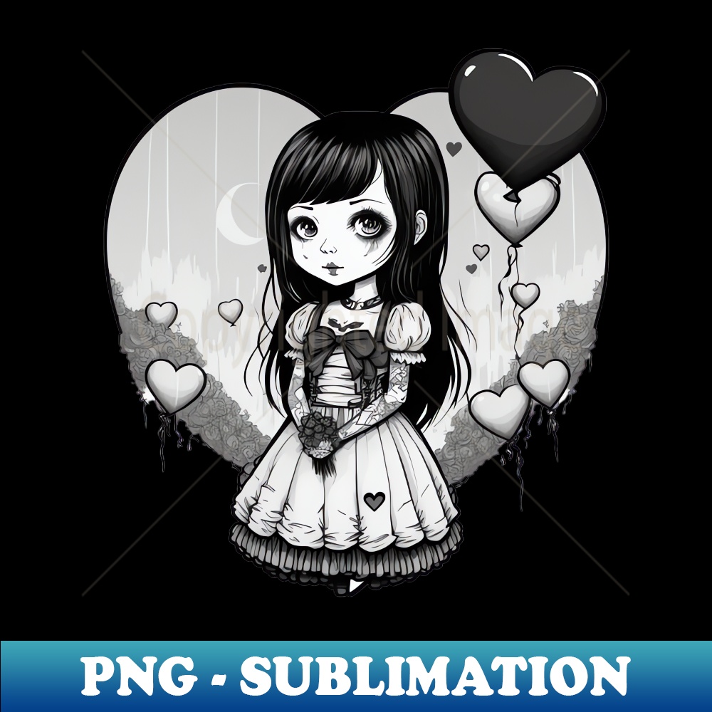 Chibi Goth Valentine Emo Girl Heart Frame and Balloons - Hig | Inspire ...