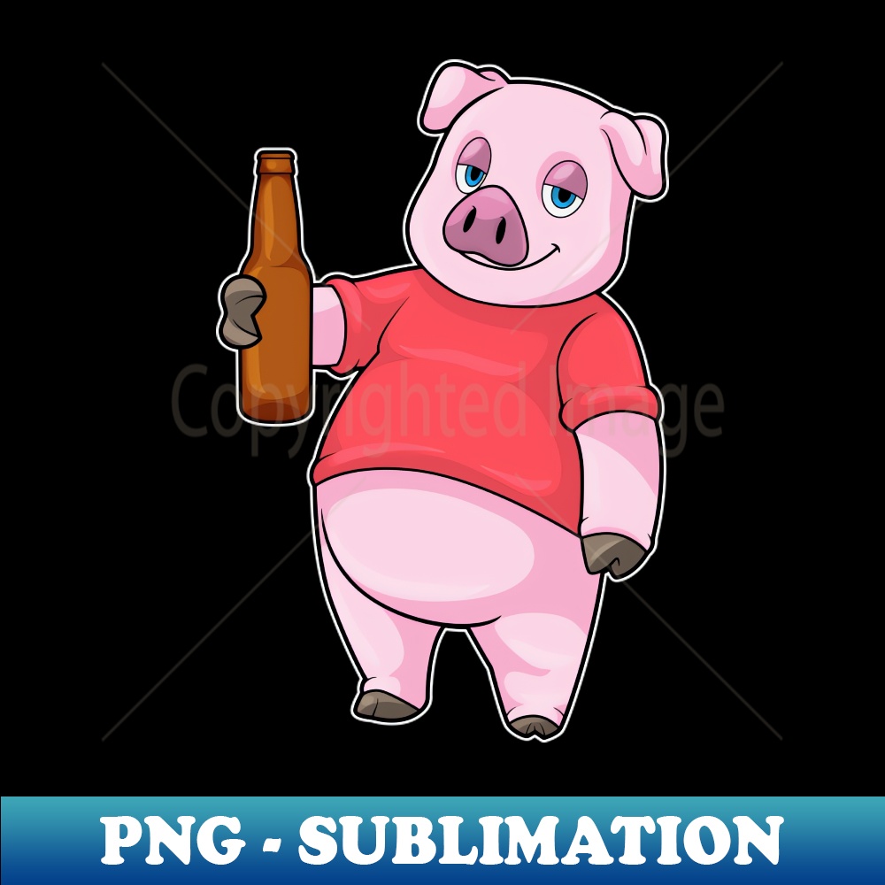 Pig with Bottle of Beer - High-Resolution PNG Sublimation Fi - Inspire ...