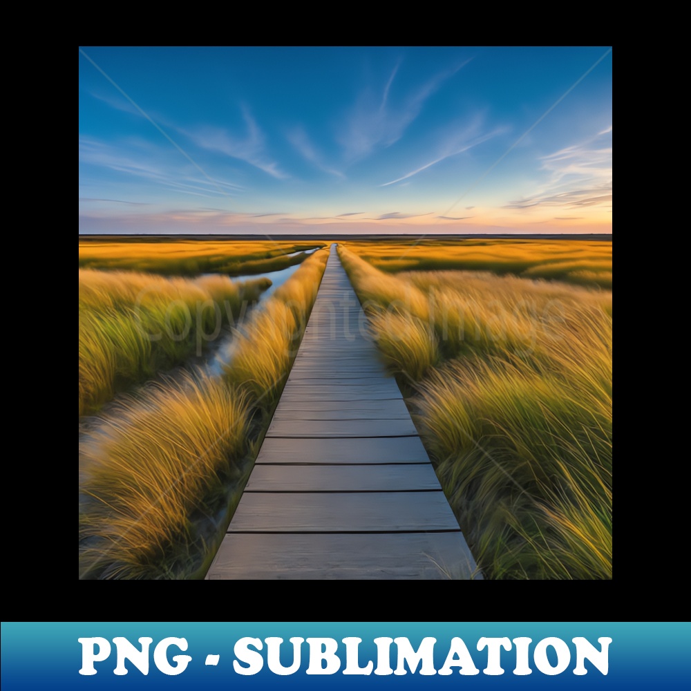 Wide Shot of Salt Marsh with Tall Grasses and Boardwalk in t | Inspire ...