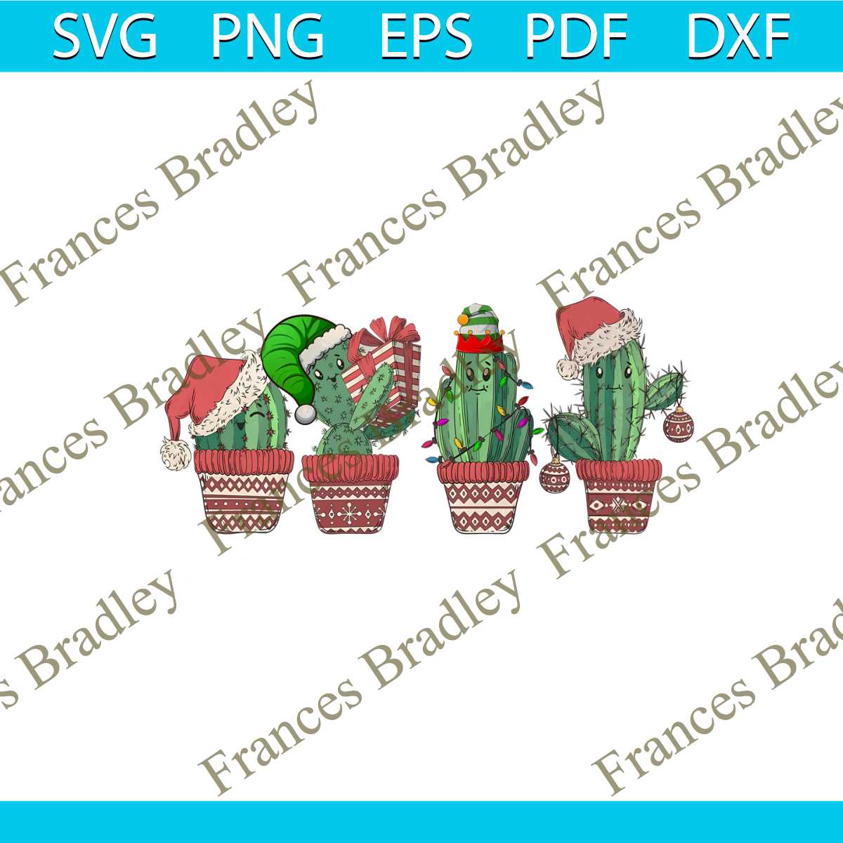 Retro Cactus Santa Xmas Lights PNG Download File | Inspire Uplift