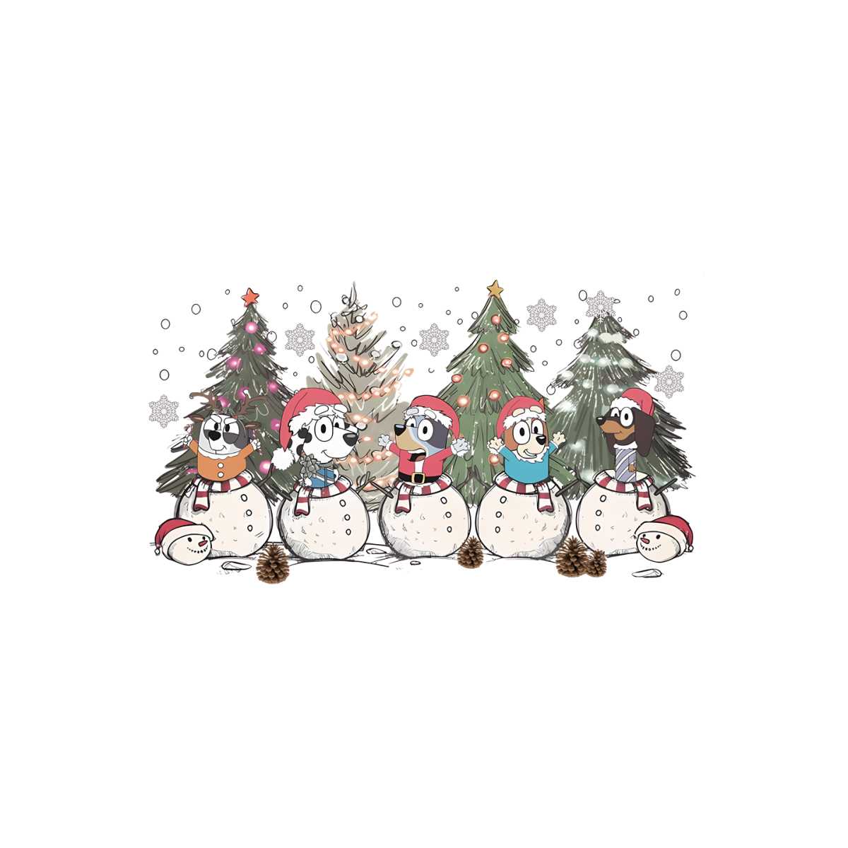 Christmas Bluey Tree Snowman And Friends PNG Download | Inspire Uplift