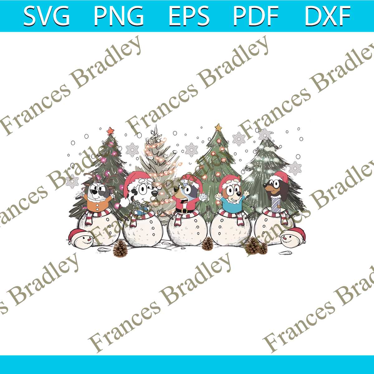 Christmas Bluey Tree Snowman And Friends PNG Download | Inspire Uplift