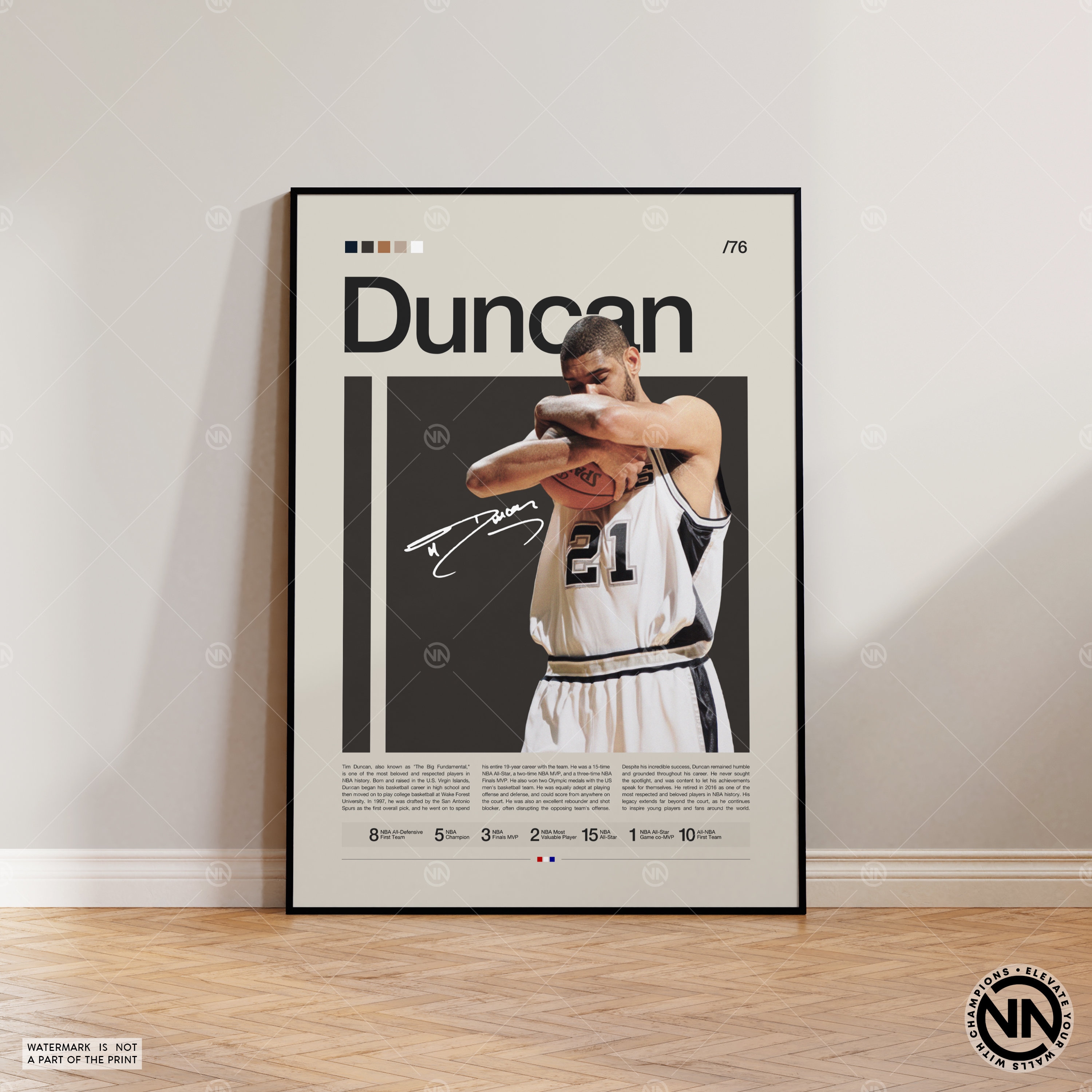 Tim Duncan Poster, San Antonio Spurs Print, NBA Poster, Spor | Inspire ...