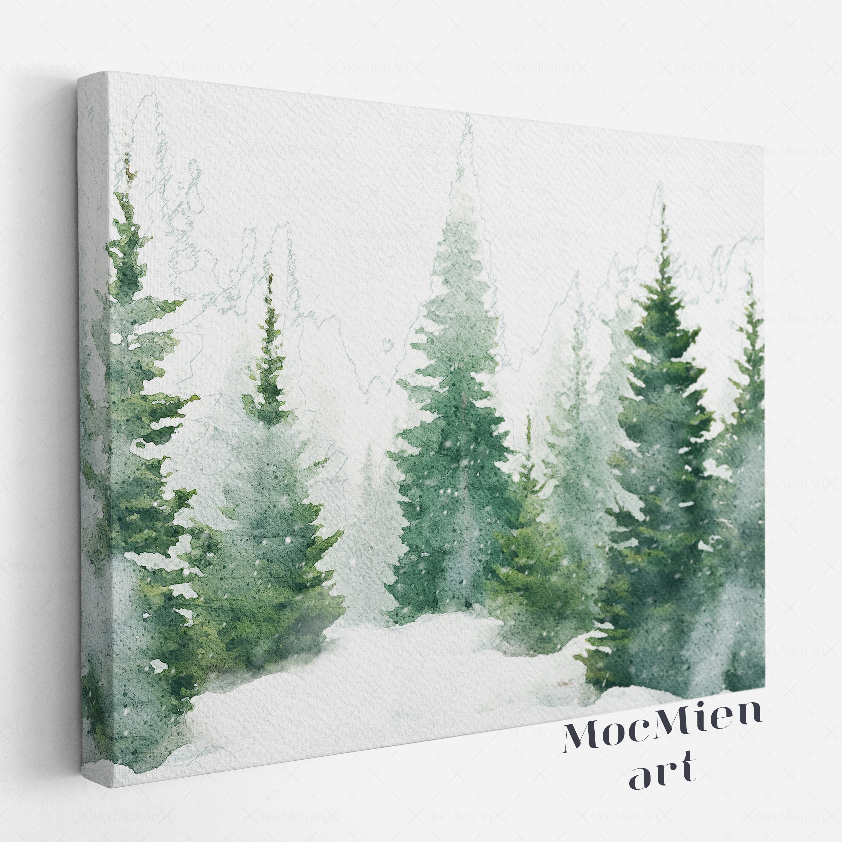 Misty Pine Forest Canvas Poster Wall Art Christmas Trees Wat | Inspire ...