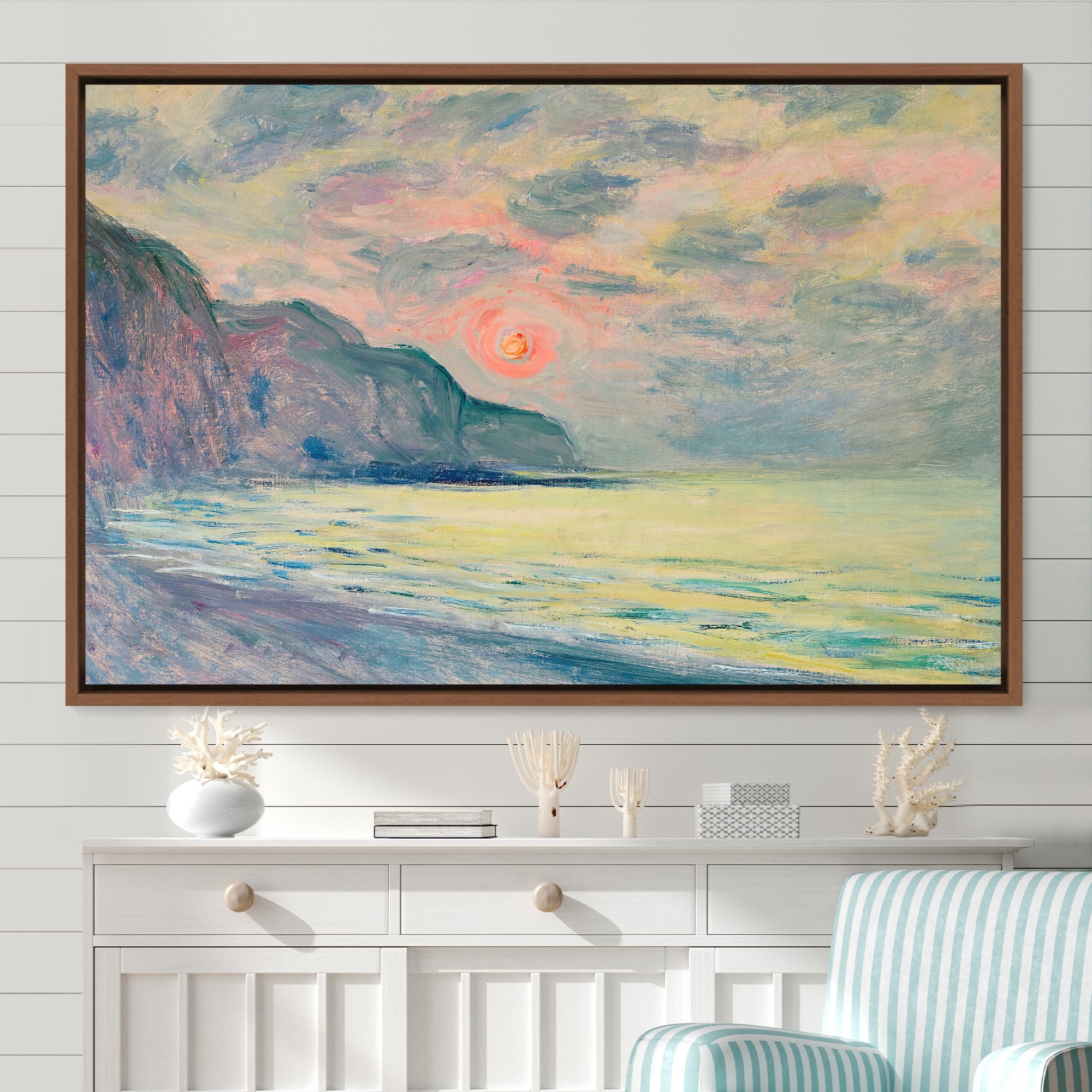 Claude Monet Framed Canvas Sunset, Foggy Weather, Pourville, | Inspire ...