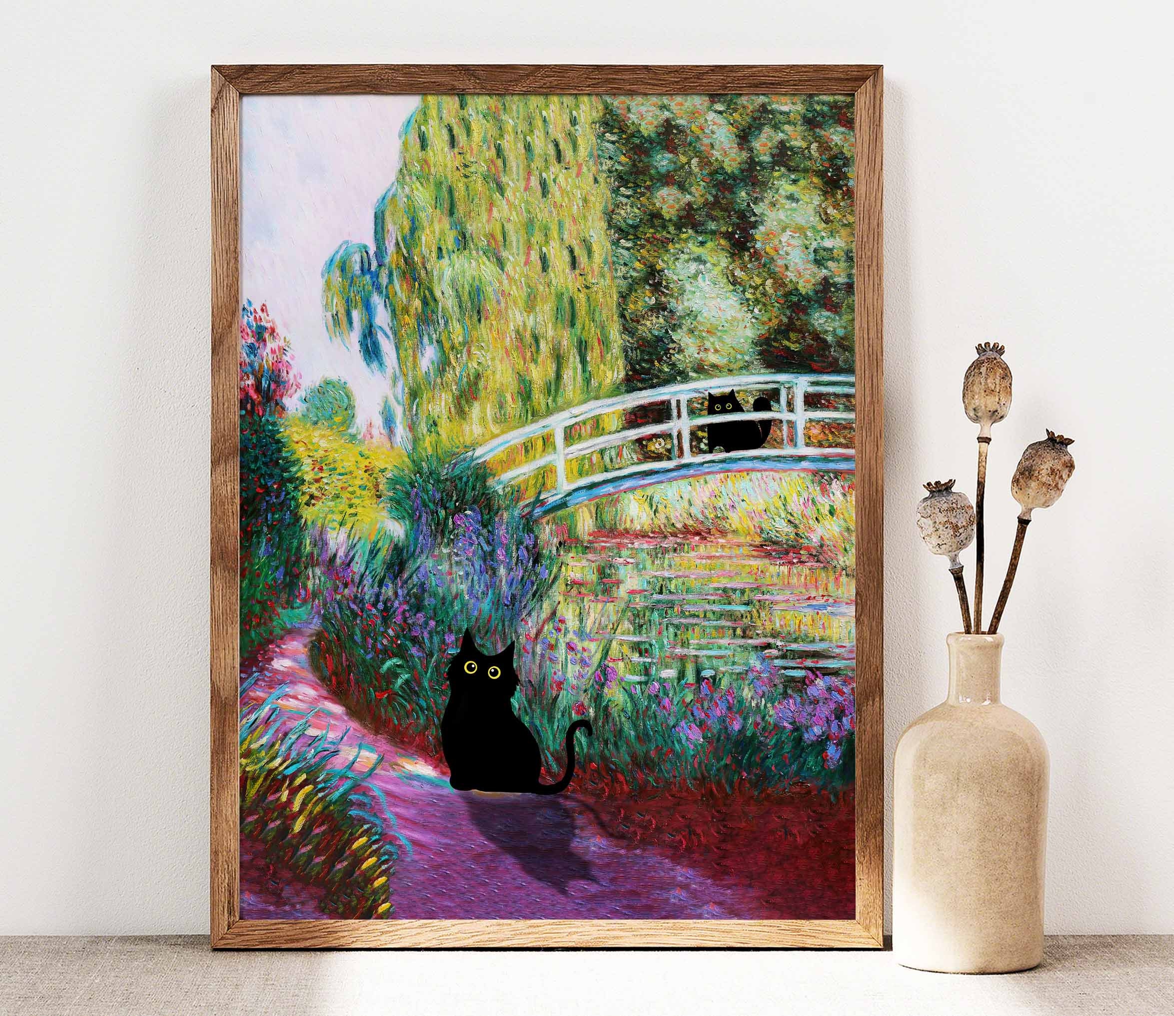 Monet Garden Cat Print, Claude Monet Flowers Cat Poster, Iri | Inspire ...