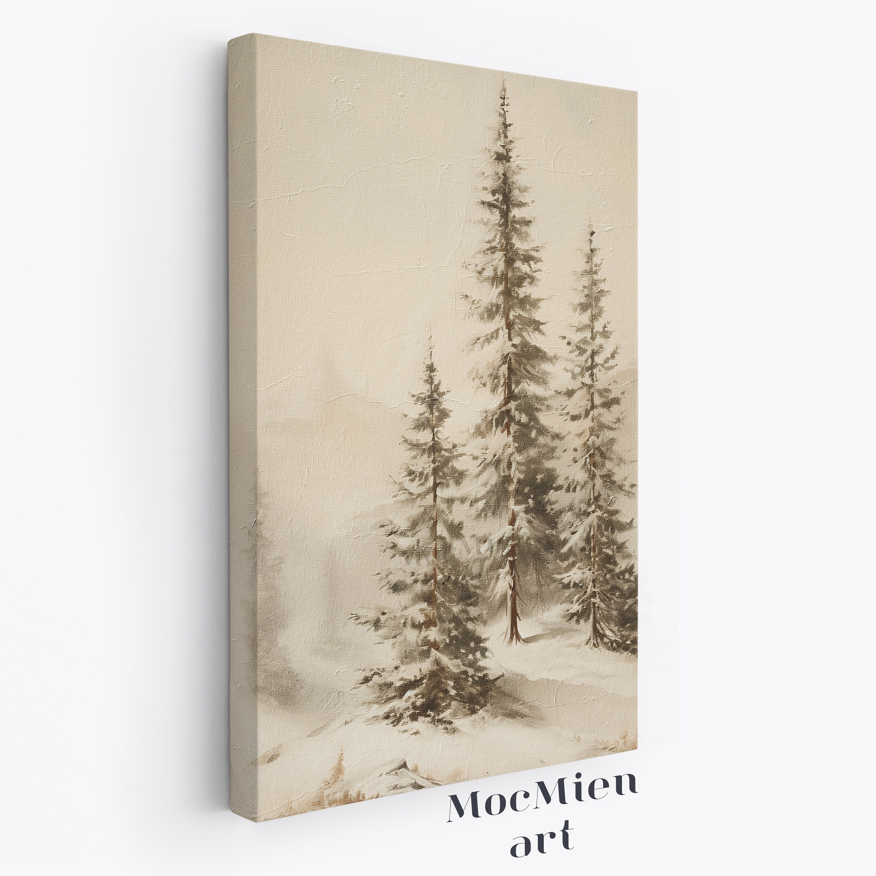 Snowy Forest Vintage Pine Trees Canvas Poster Natural Wall A - Inspire ...