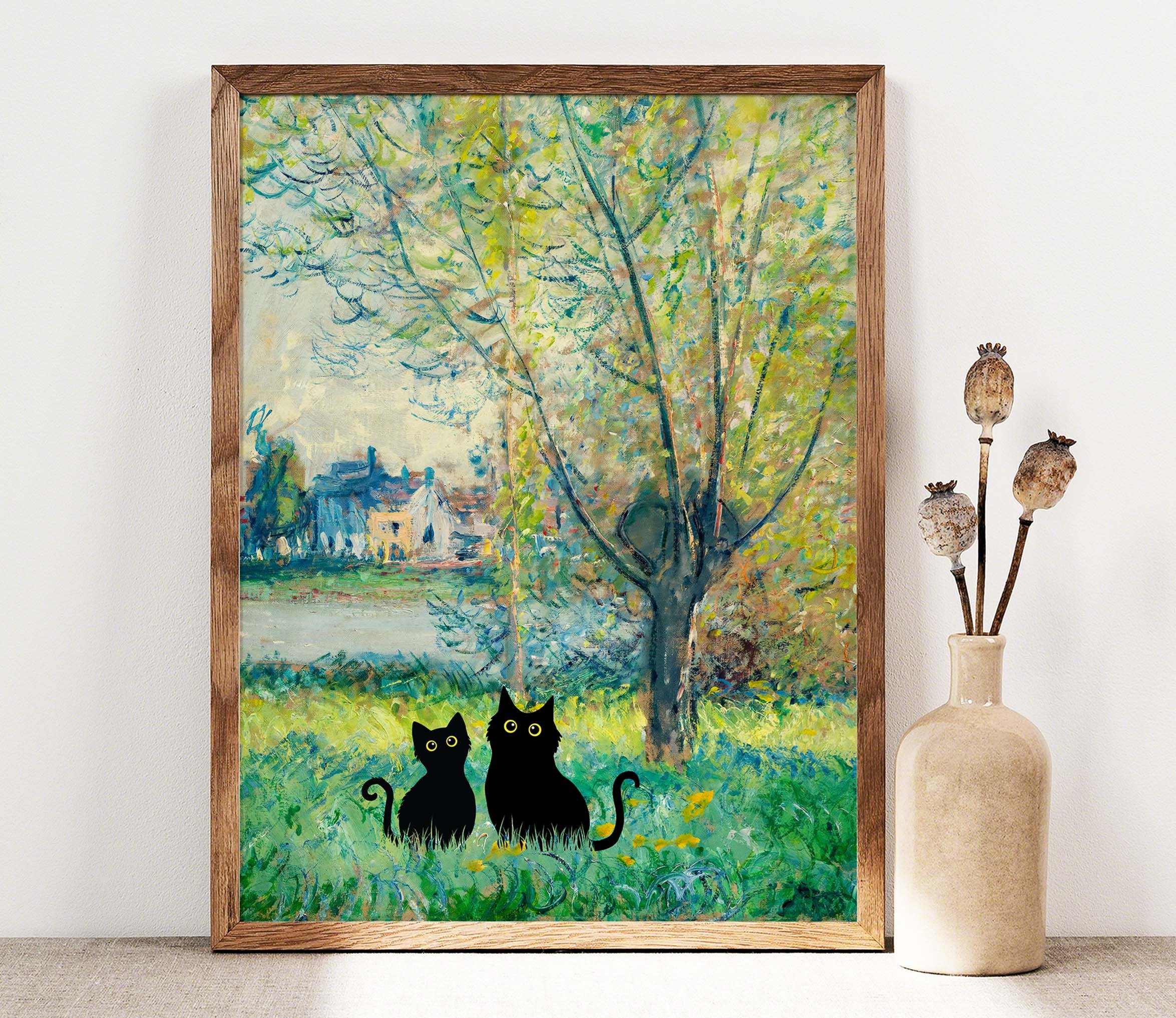 Black Cat art, Monet Cat Print, Two Black Cats Poster, Cat A | Inspire ...