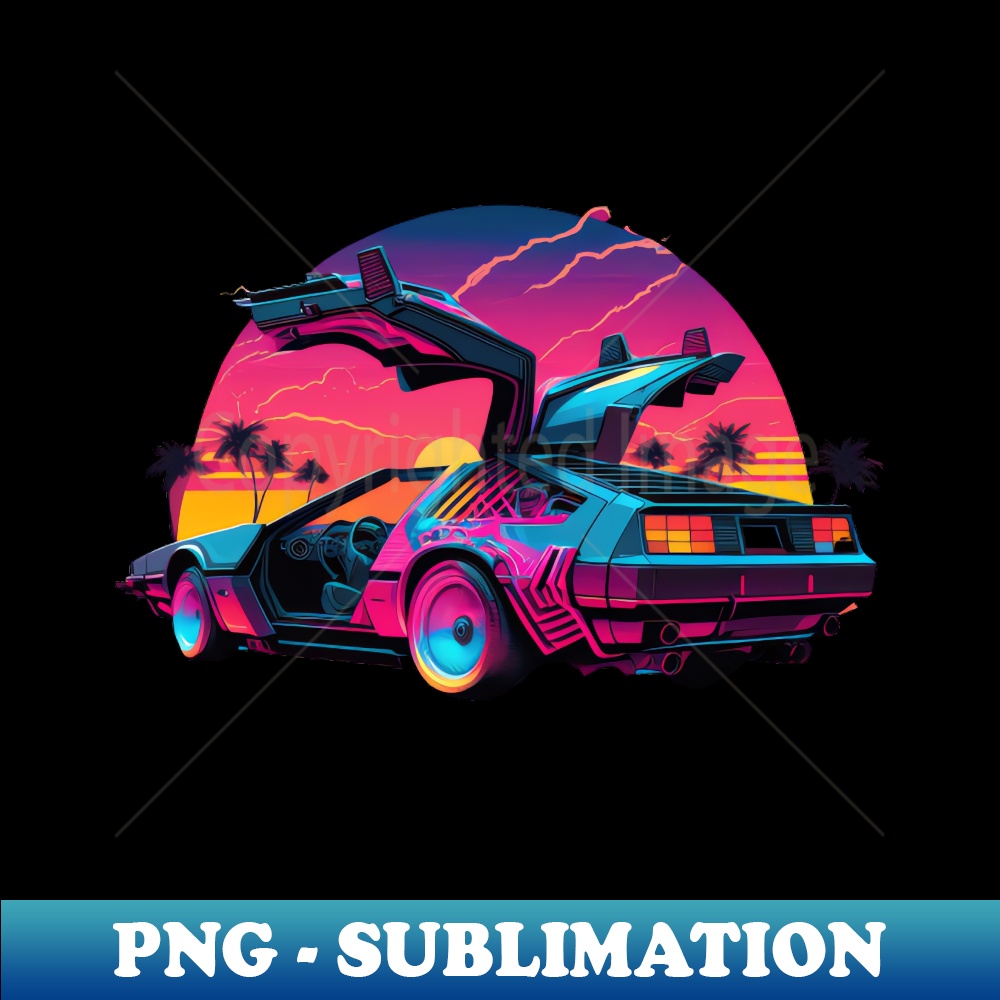 Synthwave 80s neon Delorean - Decorative Sublimation PNG Fil - Inspire ...