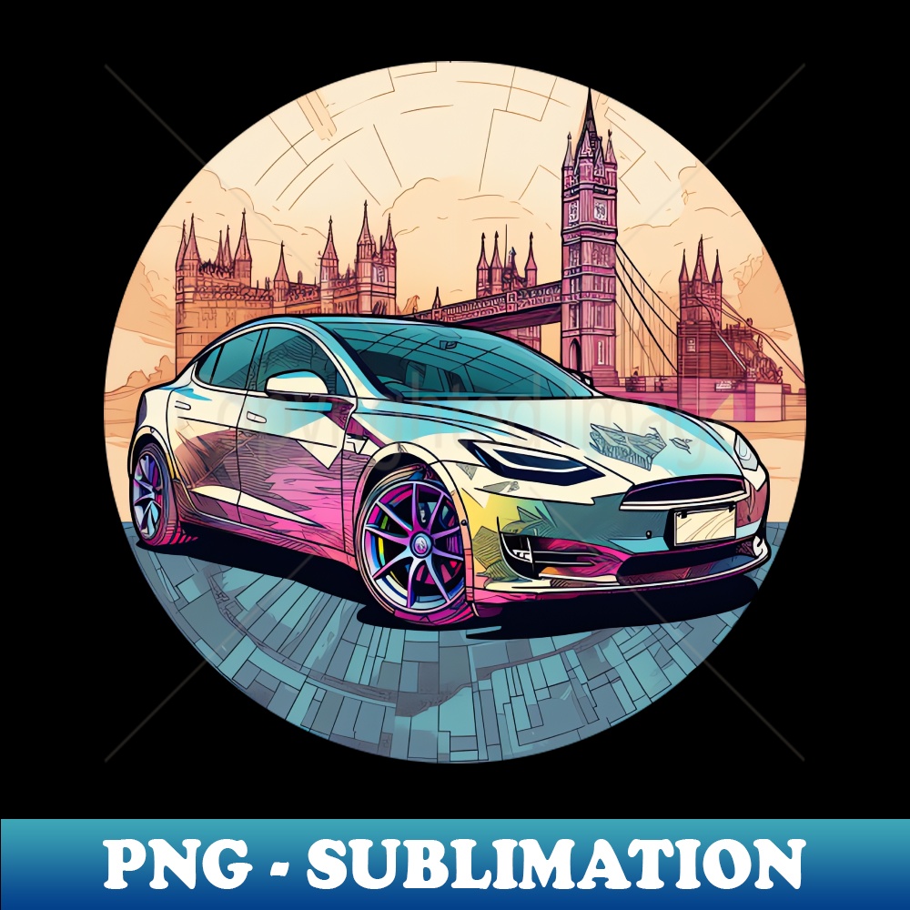Tesla Model S inspired car in front of a London city of West - Inspire ...