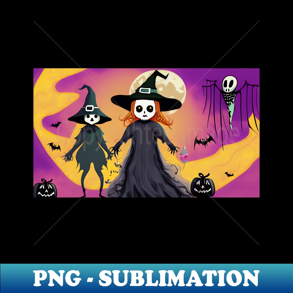 Two skeleton witches standing next to each other in front of | Inspire ...