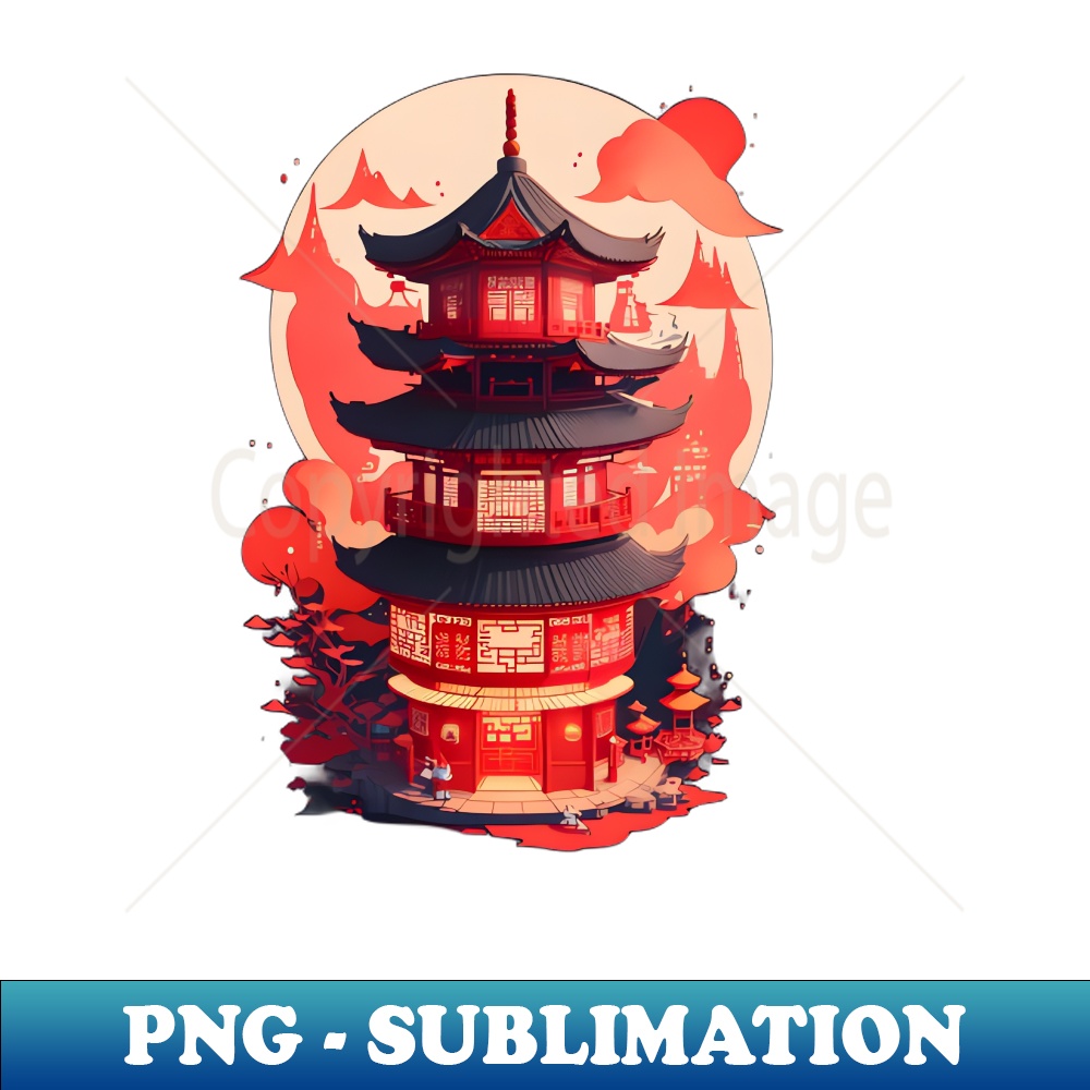 Red Chinese House - Aesthetic Sublimation Digital File - Unl | Inspire ...