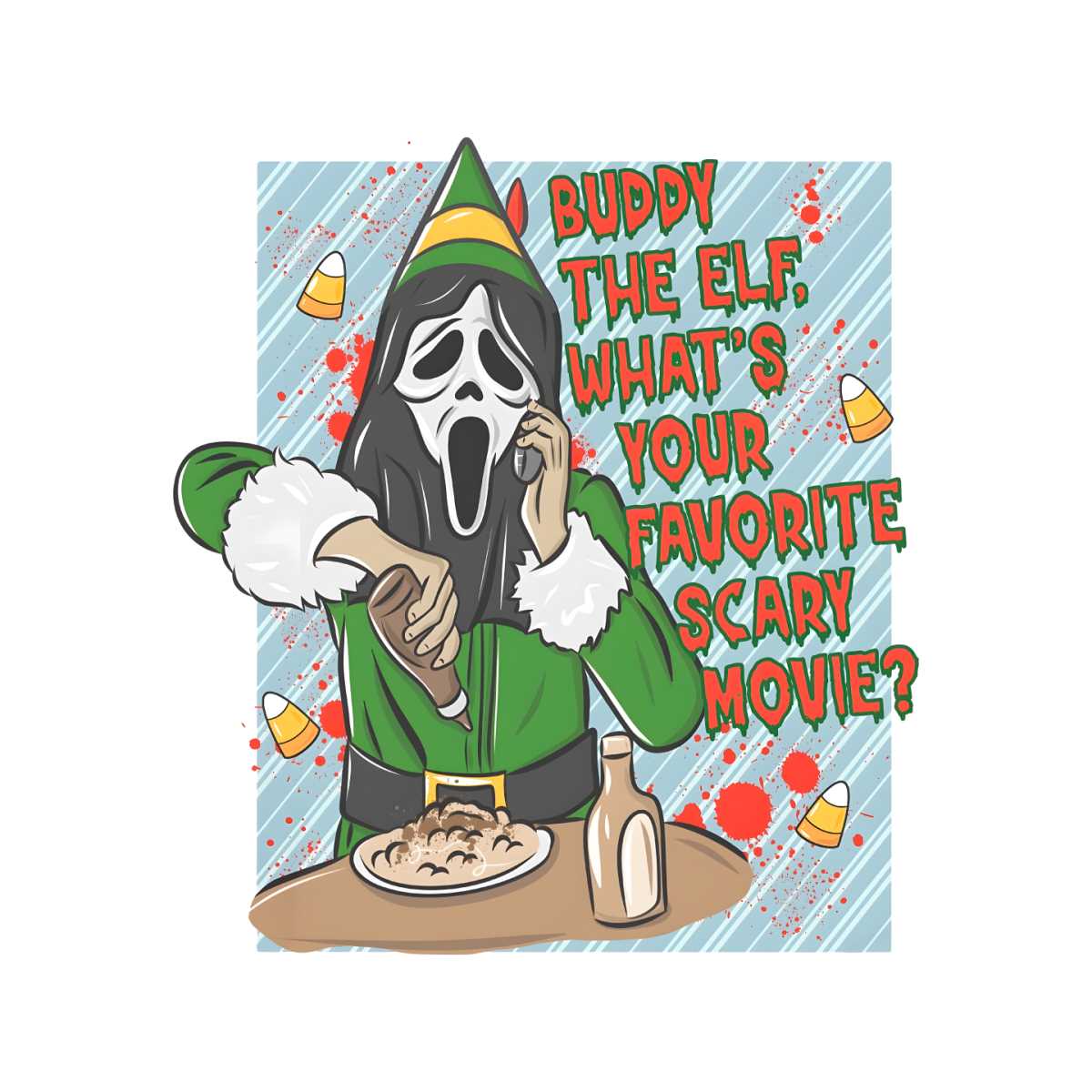 Buddy The Elf Whats Your Favorite Scary Movie PNG File | Inspire Uplift
