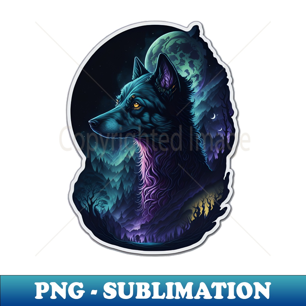 Mystical Wolf Creature In Front Of The Moon - Retro PNG Subl | Inspire ...