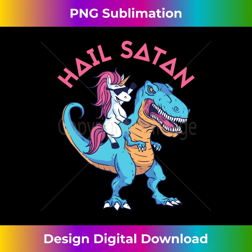Dinosaur Riding Evil Unicorn Funny Hail Satan Long Sl - Besp | Inspire ...