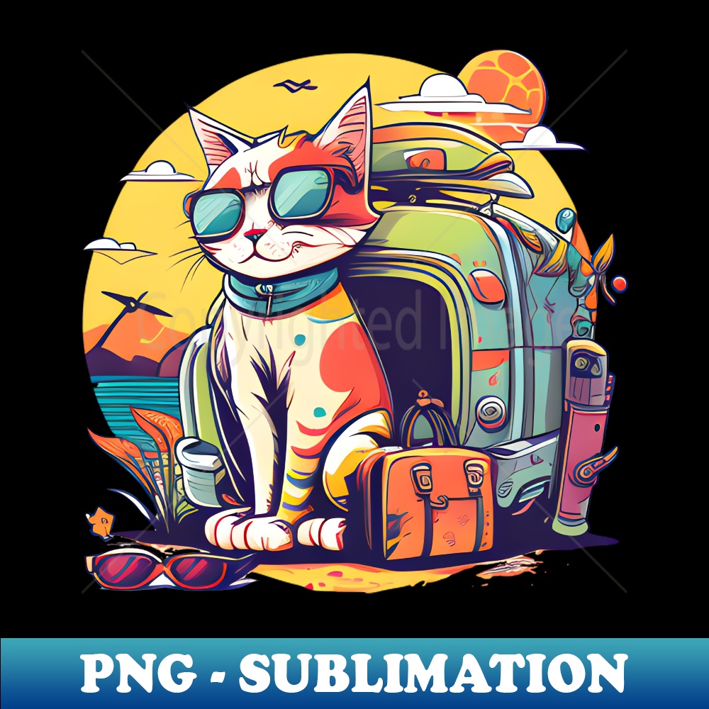 Happy Cute Traveler Cat - Born to Explore - High-Quality PNG | Inspire ...