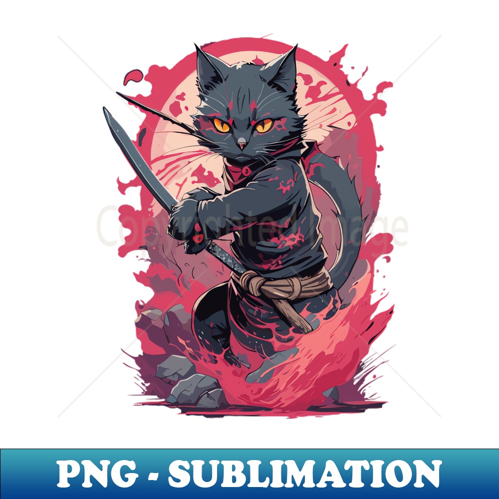 Cute Ninja Cat Warrior Design with Red Color Splash - Elegan | Inspire ...