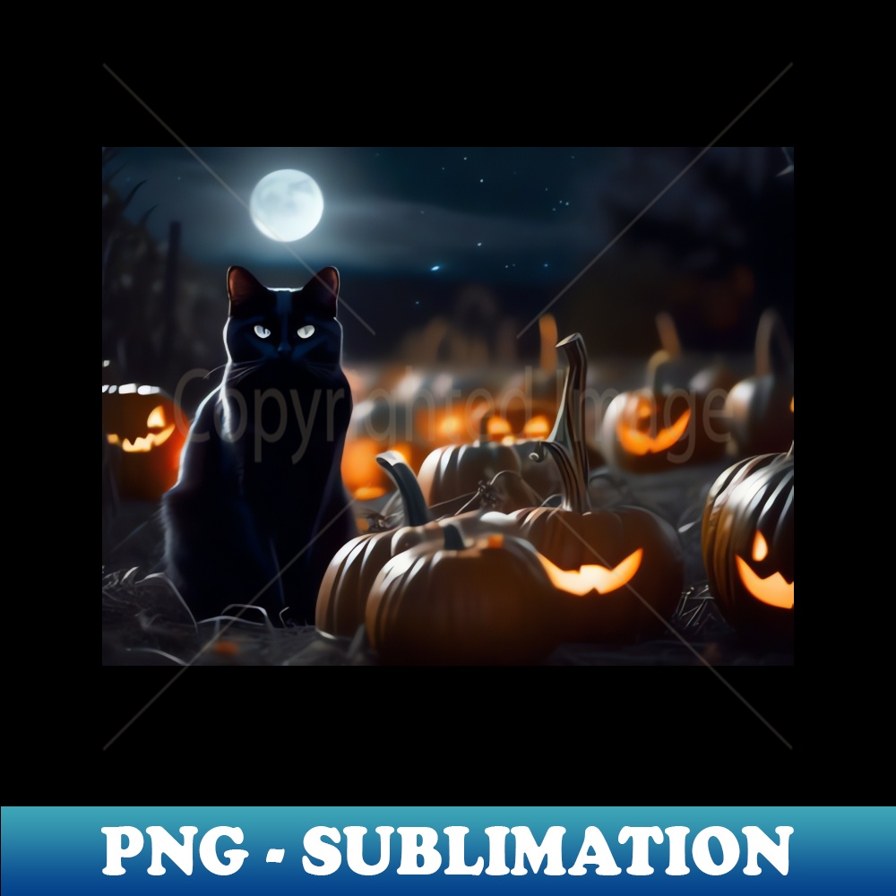 Black cat in pumpkin patch on Halloween night - PNG Sublimat | Inspire ...