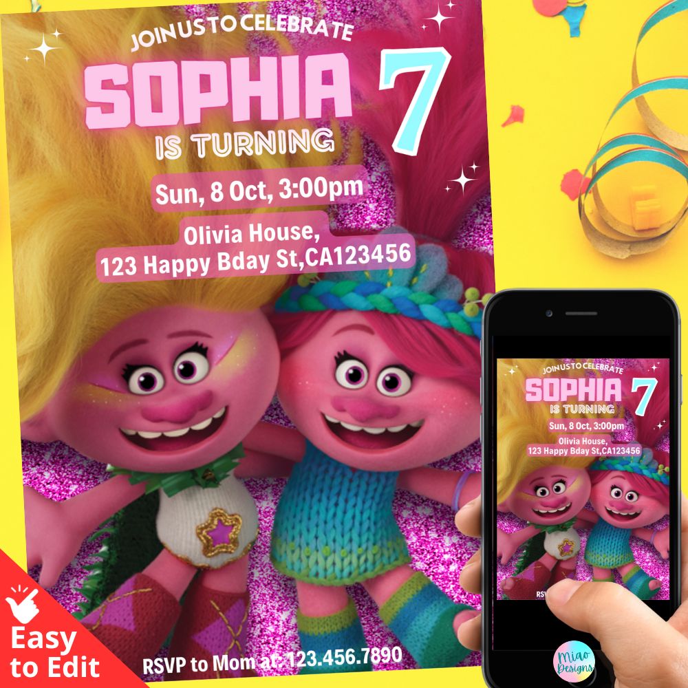 Trolls Poppy Birthday Invitation Template Trolls Band Togeth | Inspire ...