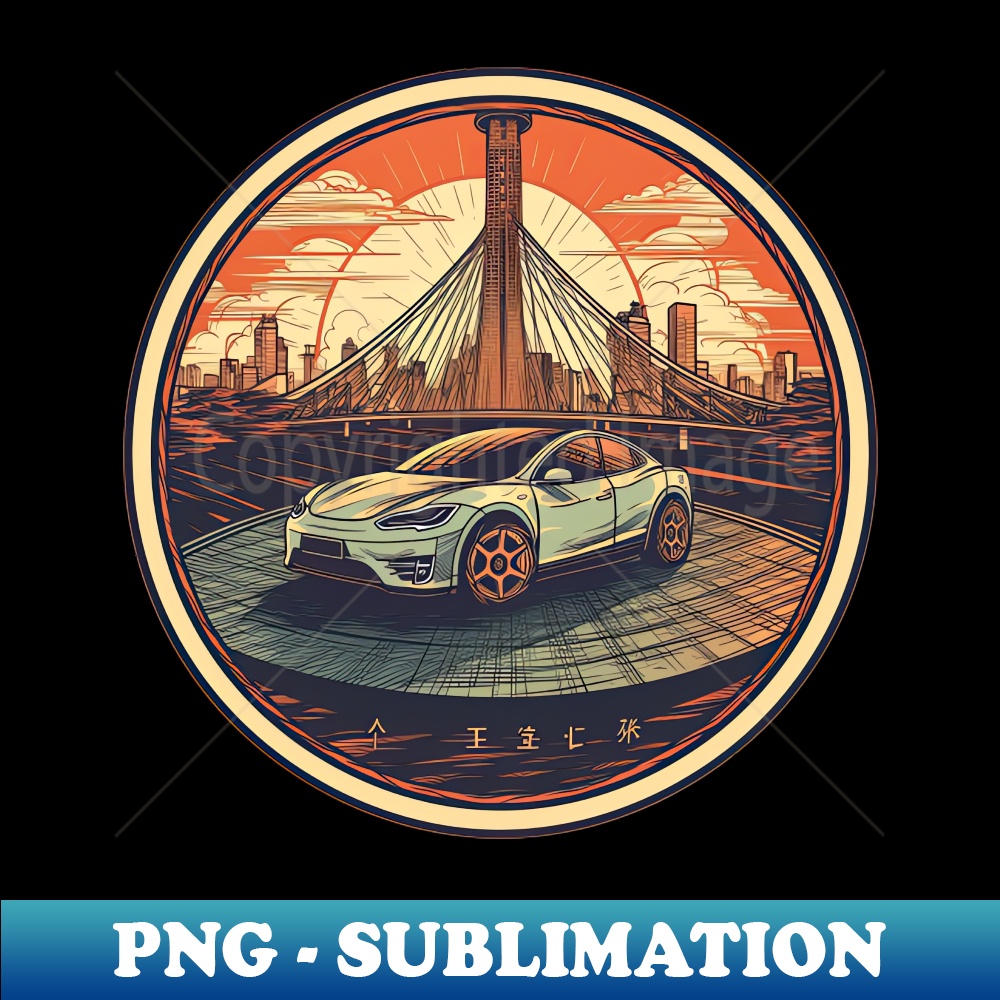 Tesla Model 3 inspired car in front of a retro city bridge - | Inspire ...