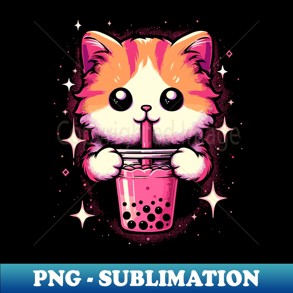 Boba Cat Drinking Boba Shake - Retro Kawaii Japanese Kitty - | Inspire ...