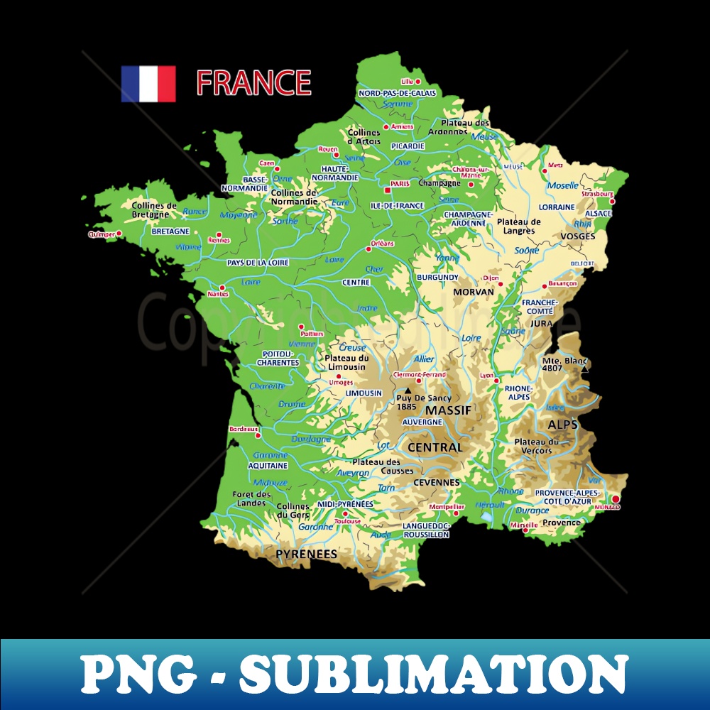 Geographic map of France - PNG Transparent Digital Download | Inspire ...