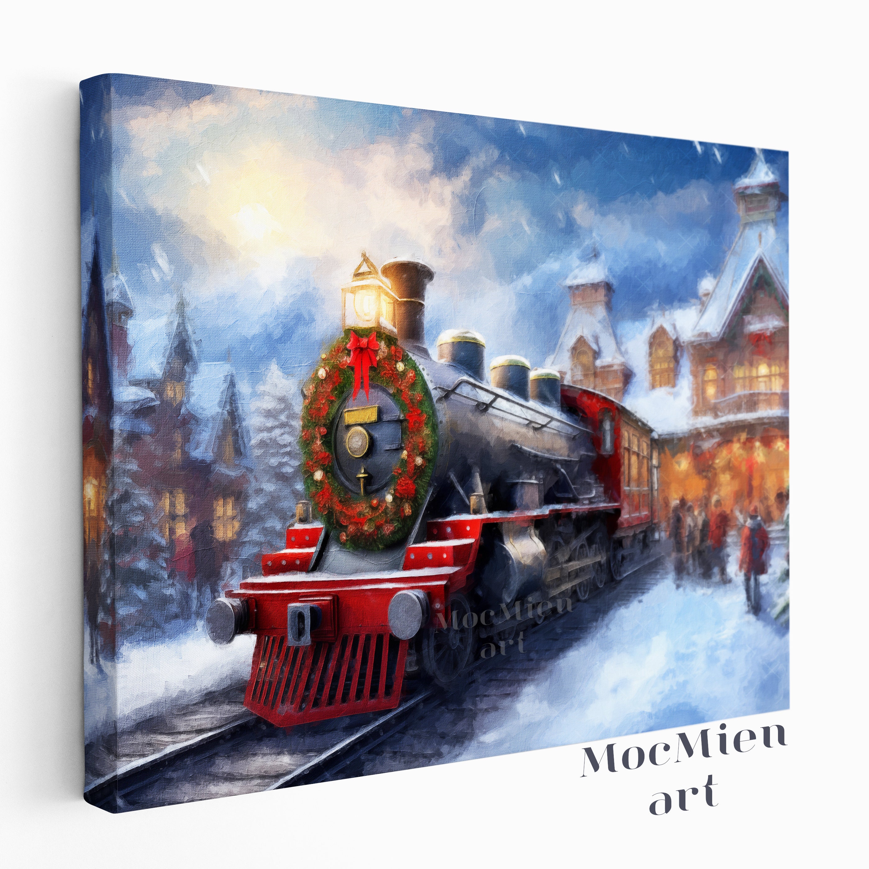 Vintage Classic Steam Train Wall Art with Christmas Trees an | Inspire ...