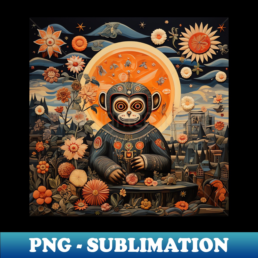 Surrealistic Folk Art Dark Floral Motif Monkey Design - PNG | Inspire ...