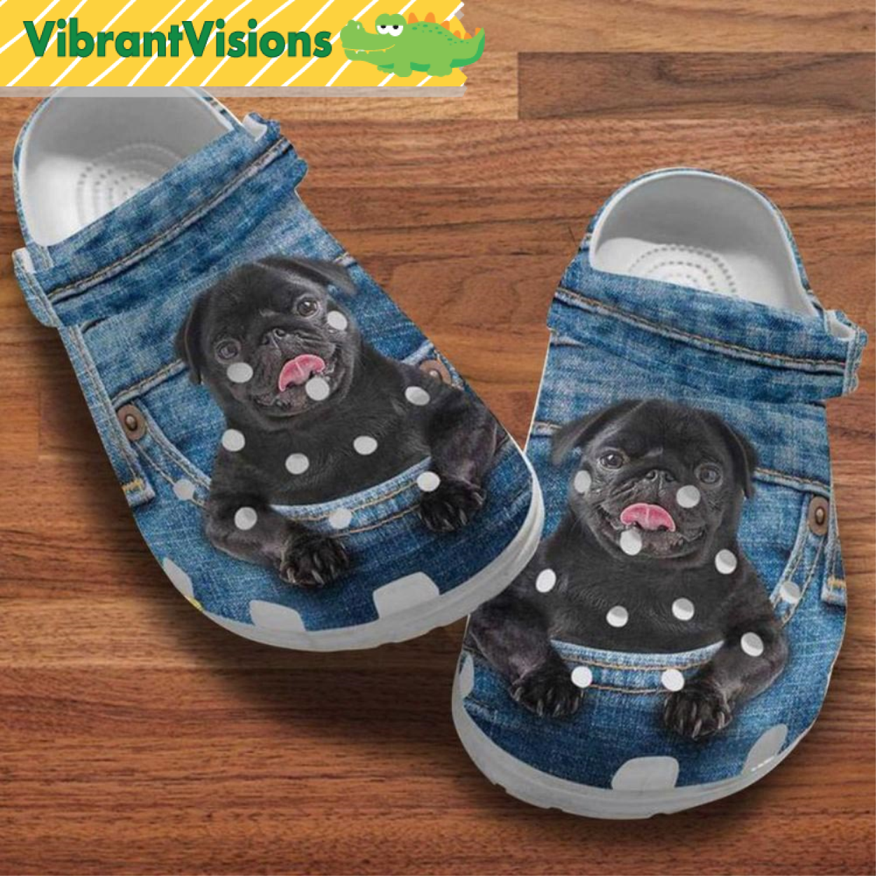 Black Pug Dog Croc Shoes | Inspire Uplift