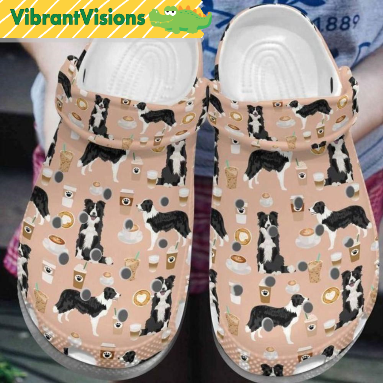 Cute Border Collie Dog With Coffee Pattern Crocs | Inspire Uplift