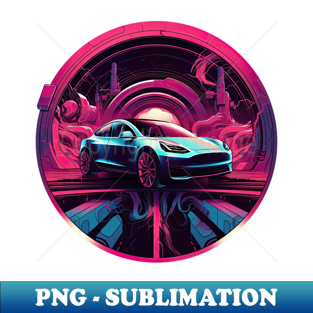 Tesla Model 3 inspired car in front of a sci-fi strange back - Inspire ...