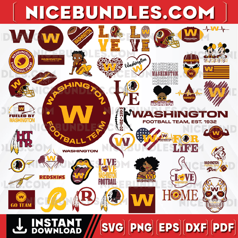 50 Files Washington Redskins Team Bundle Svg, Washington Red | Inspire ...