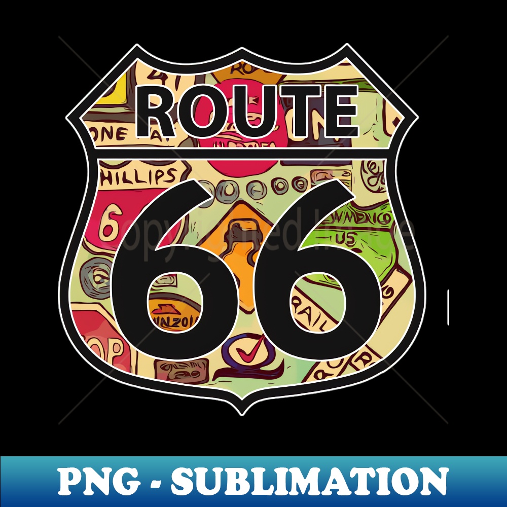 Route 66 Highway sign with old signs in the background - PNG | Inspire ...