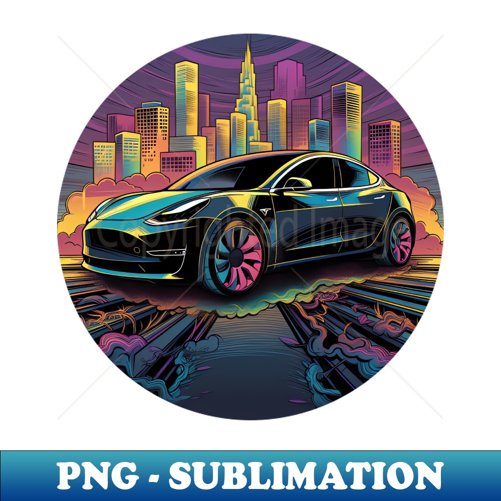 Tesla Model 3 inspired car in front of a dark glow neon city | Inspire ...