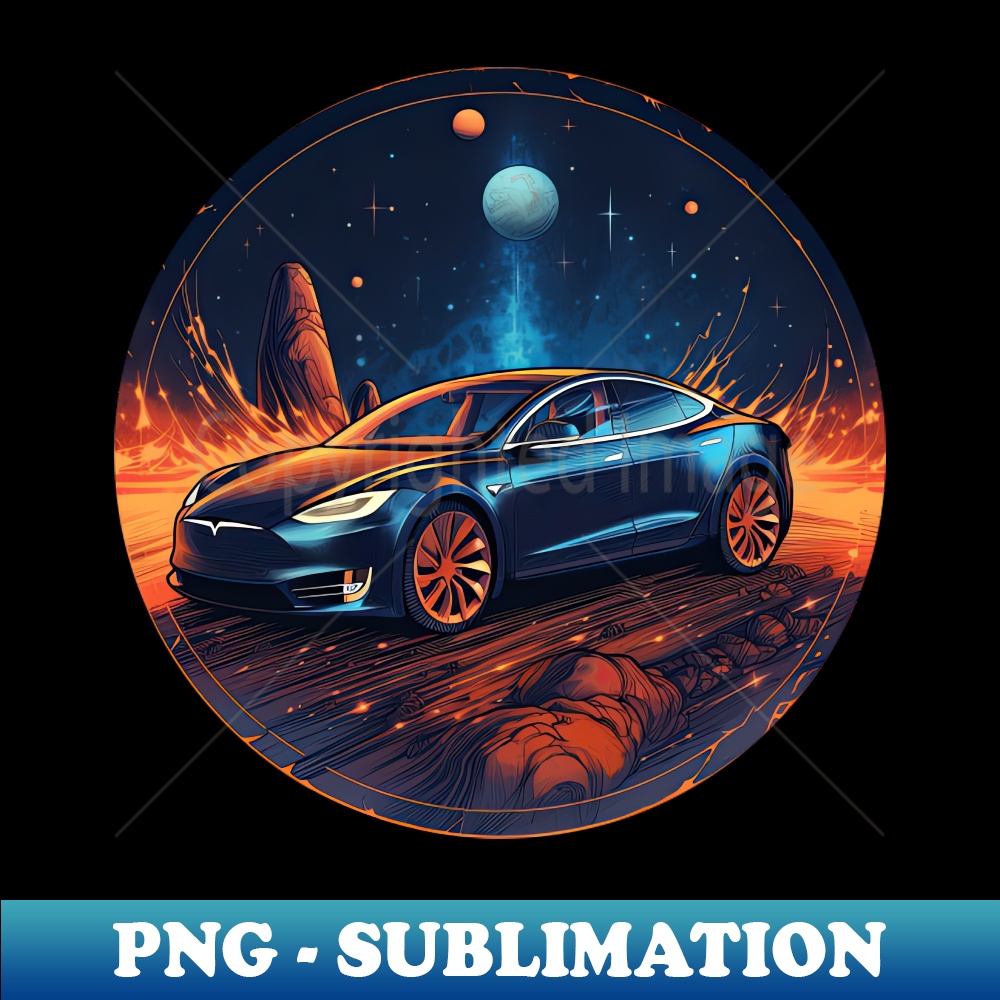 Tesla Model S inspired car in front of a planet moon vulcano | Inspire ...