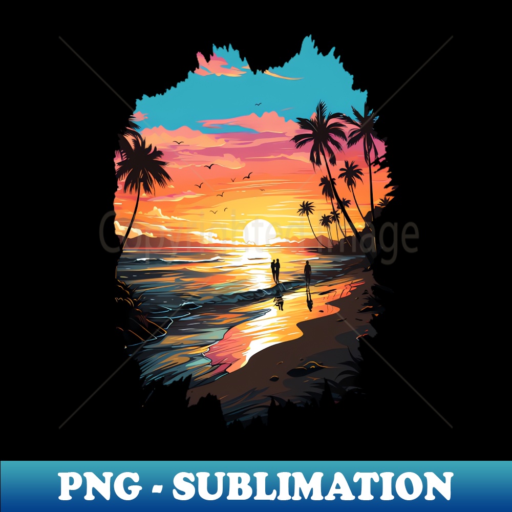 Tropical beach sunset with palm trees - PNG Transparent Digi | Inspire ...