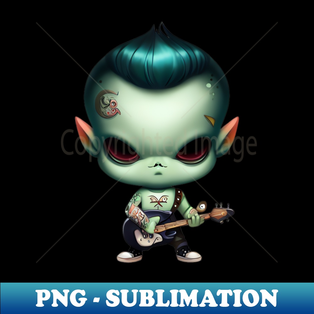 Adorable Bad Boy Tattooed Green Alien With Guitar - Premium | Inspire ...