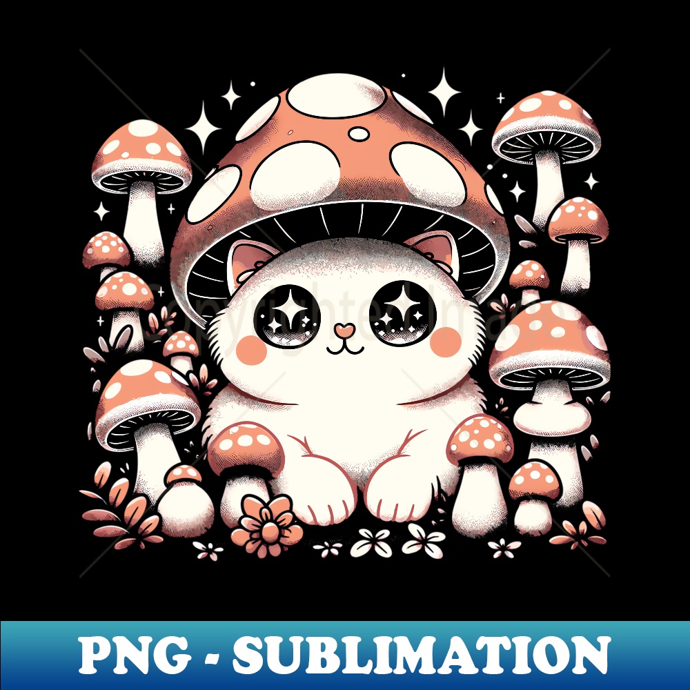 Cute Kawaii Cat in a Mushroom Field - Cottagecore Aesthetic | Inspire ...