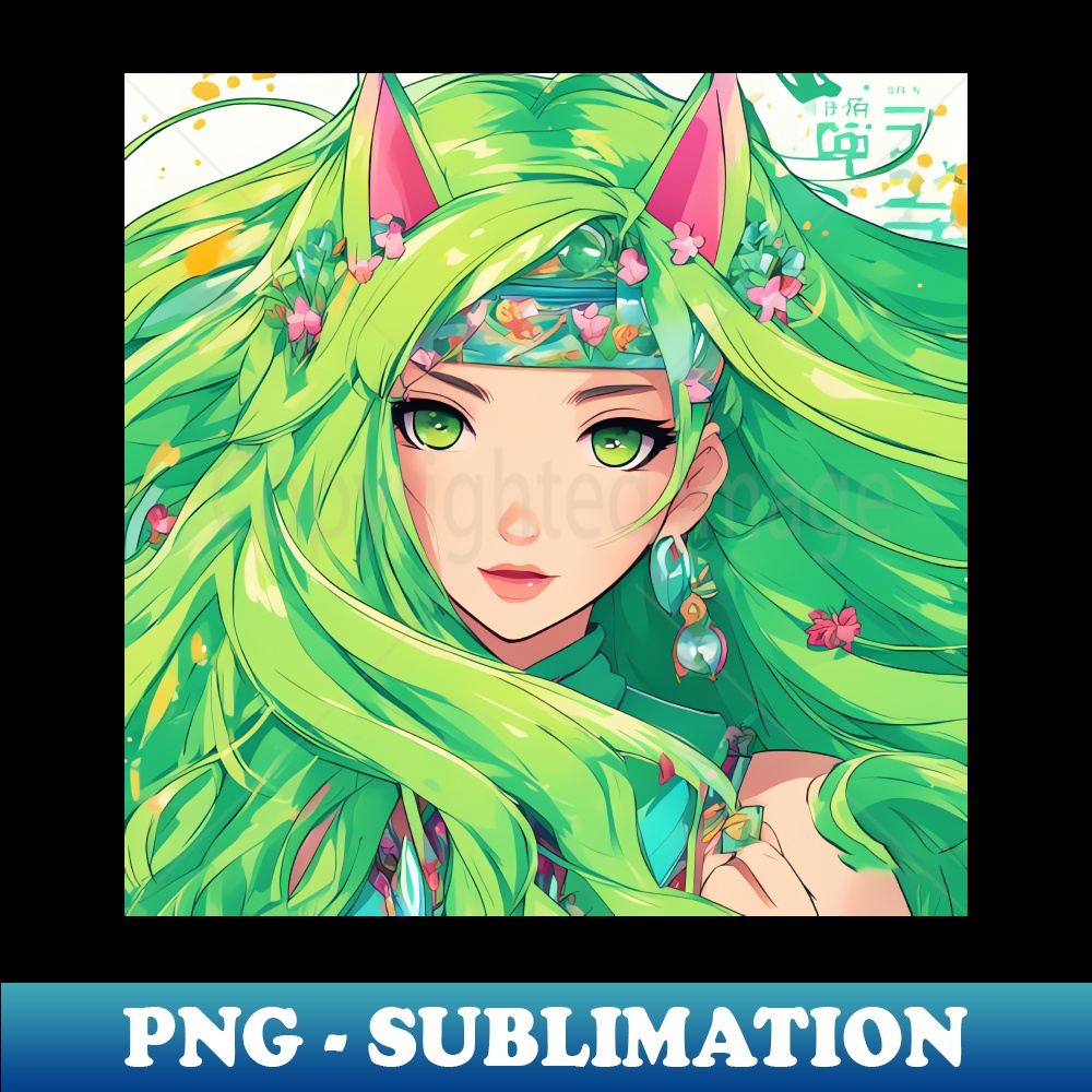 Manga Magic Whimsical Anime Girl Green Hair Pose - Digital S | Inspire ...