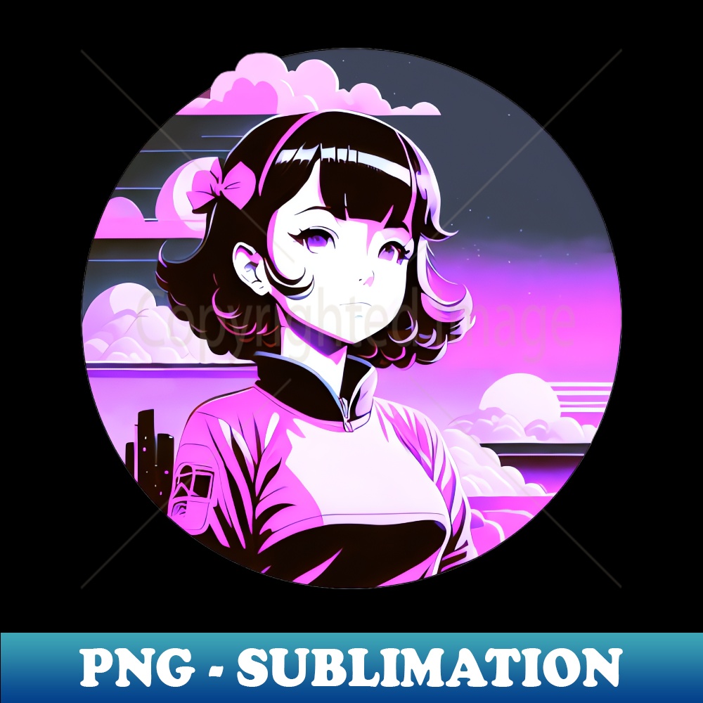 Pink Retro Anime Girl Sunset retrowave 80s aesthetic - Deco | Inspire ...