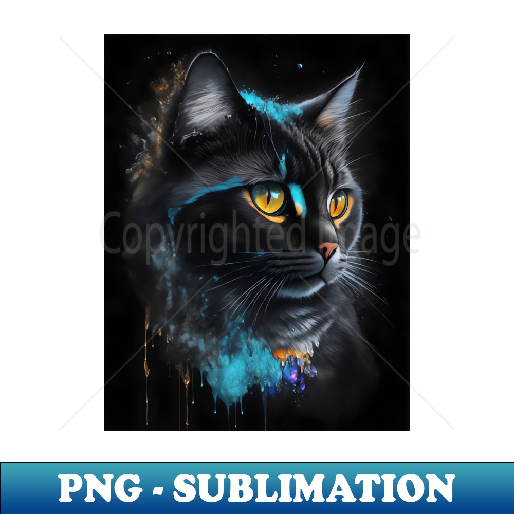 Cute Black Cat Color Splash - PNG Transparent Sublimation Fi - Inspire ...