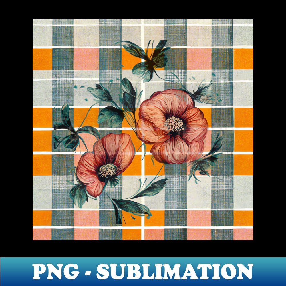 Large flower blooms in muted colors on a plaid background - | Inspire ...