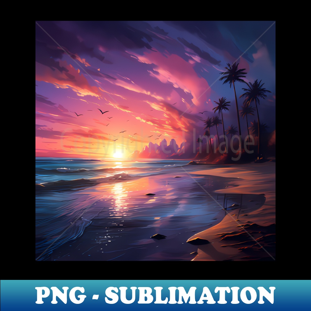 Ocean Beach Sunset Landscape - Instant PNG Sublimation Downl | Inspire ...