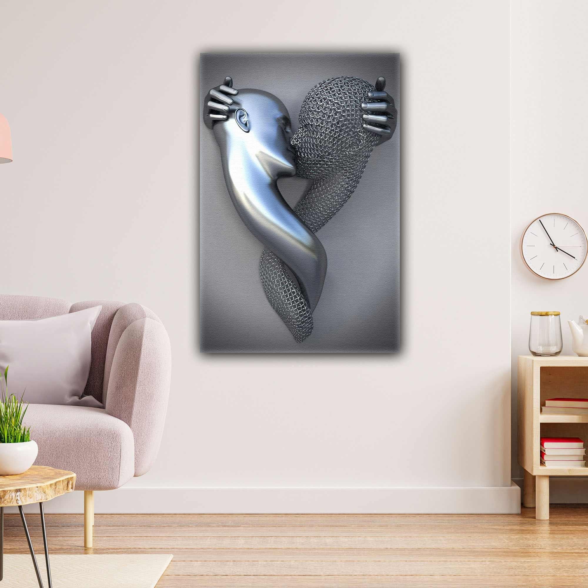 3D Metal Look Kissing Couple Hug Love Roll Up Canvas, Stretc | Inspire ...