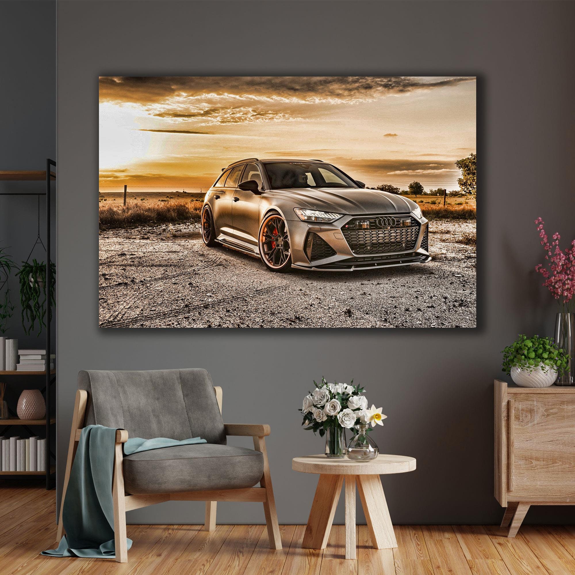Car In Nature Landscape Sunset Clouds Car Roll Up Canvas, St - Inspire ...