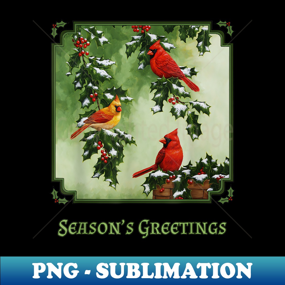 Red Cardinal Birds Christmas Holly Berries Leaves Snow - Pre - Inspire ...
