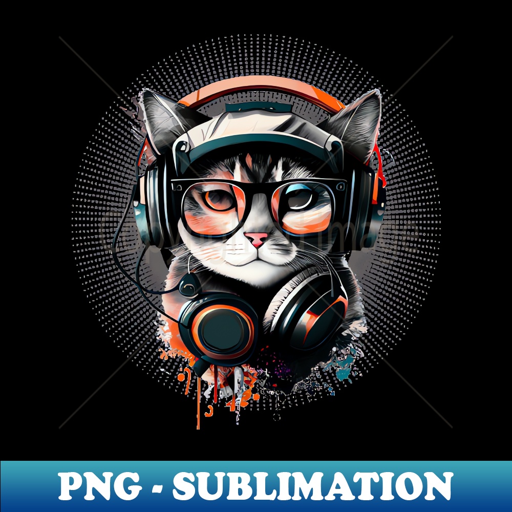 Cool Cat with Headphone - PNG Transparent Sublimation File - - Inspire ...